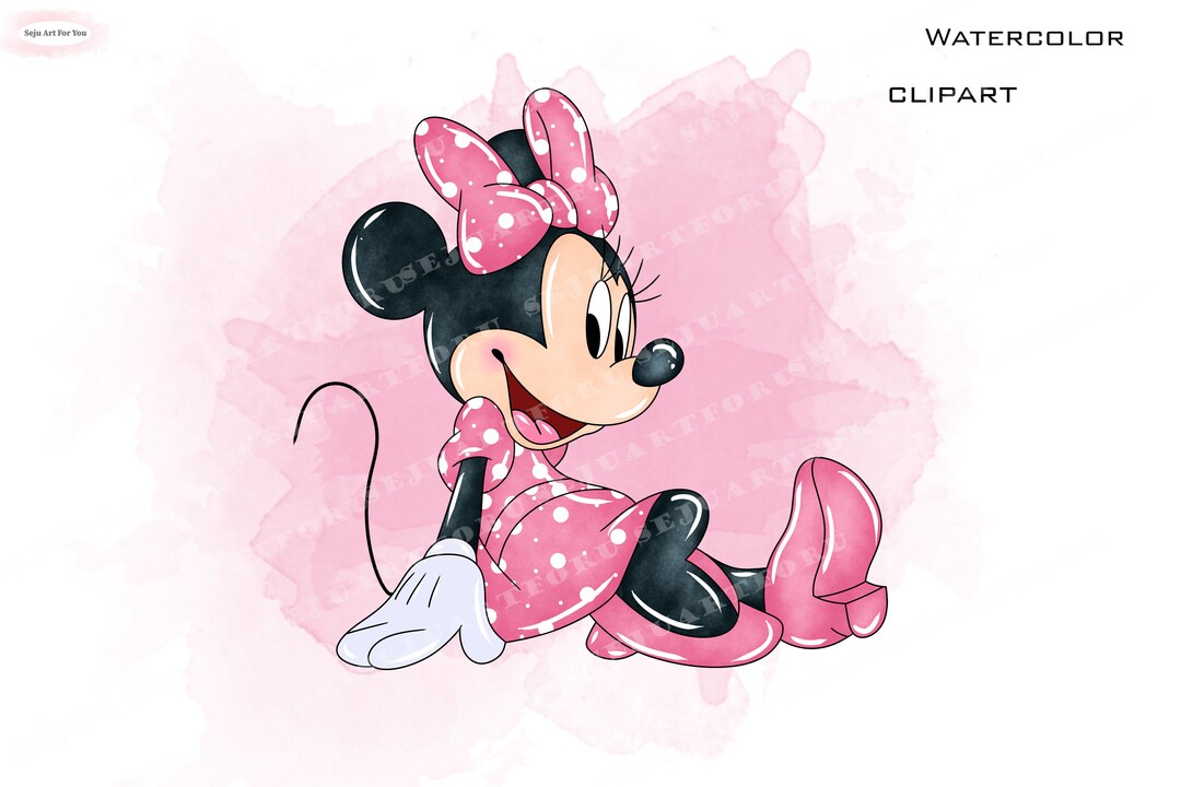 Cute Watercolor Minnie Mouse Png File Bundles, Minnie Mouse Watercolor ...