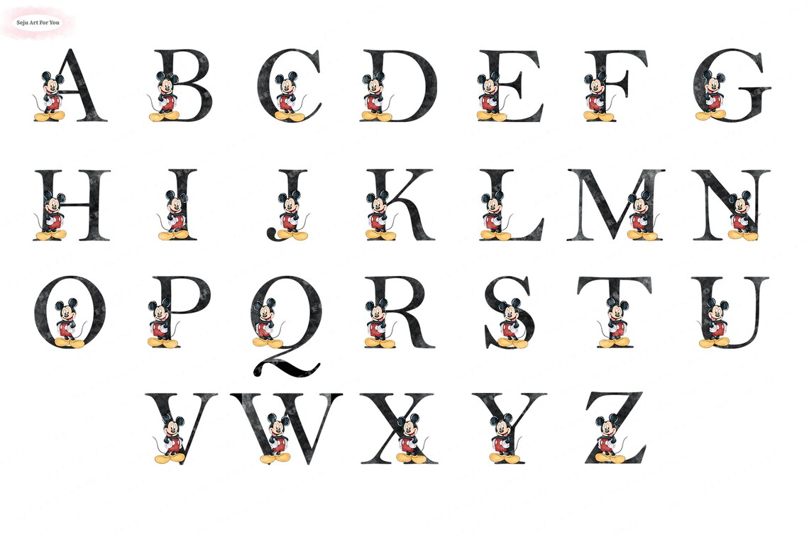 Mickey Alphabet Watercolor Alphabet Mickey Watercolor - Etsy