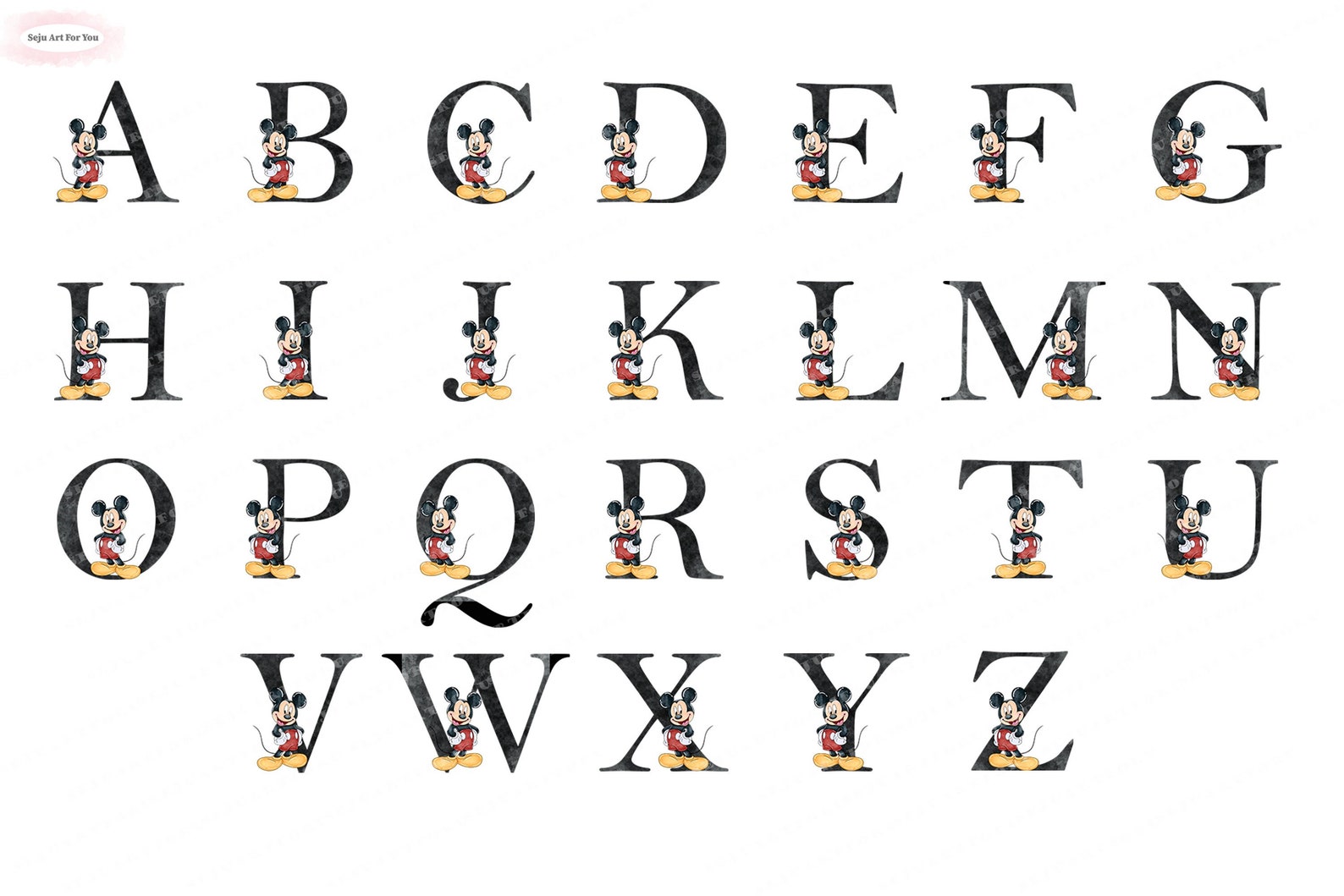 Mickey Alphabet Watercolor Alphabet Mickey Watercolor - Etsy