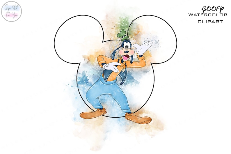 Goofy Watercolor Clipart, Mickey Mouse Frame (PNG) - Etsy