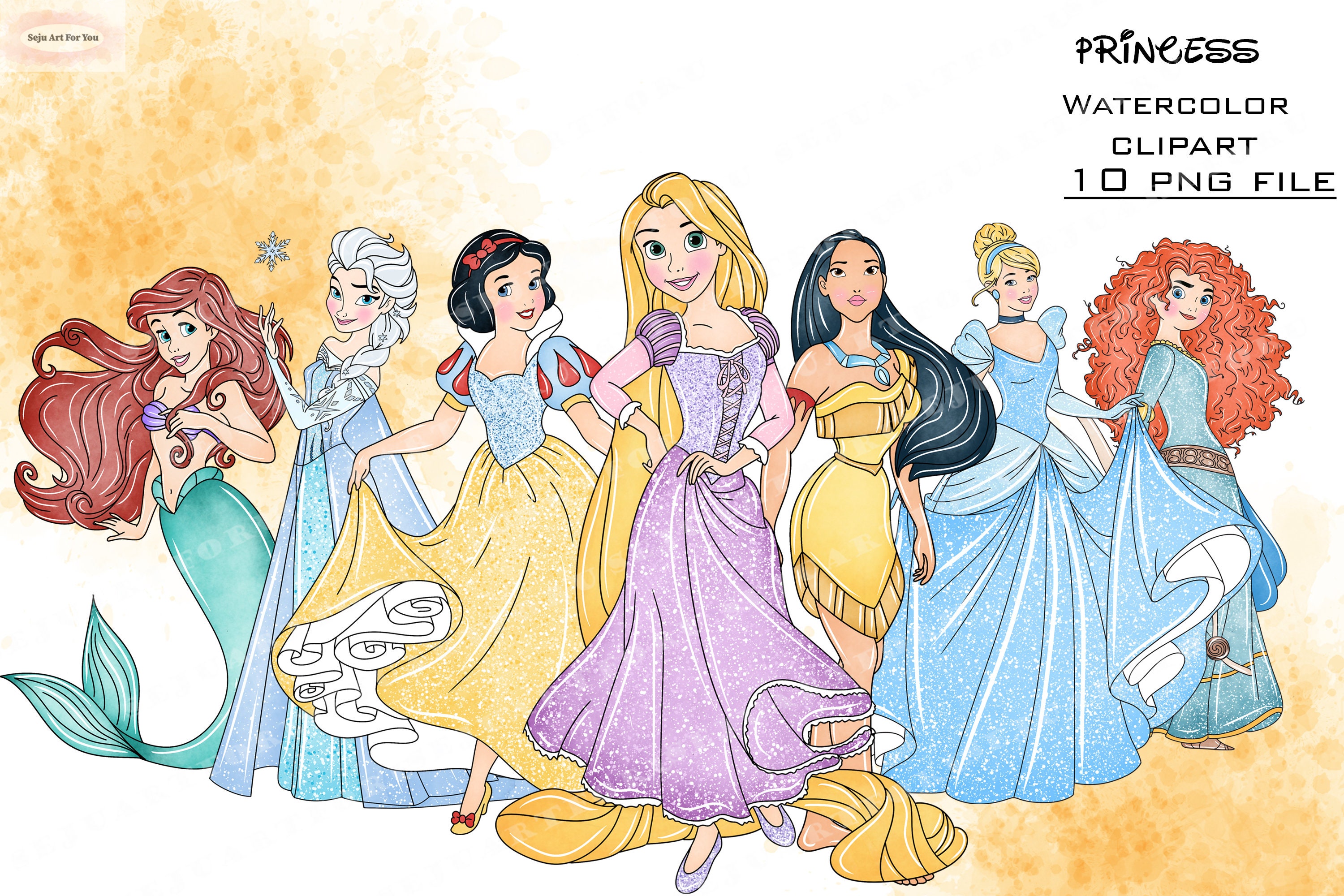 Princess Watercolor Clipart Princess Clip Art Watercolor - Etsy