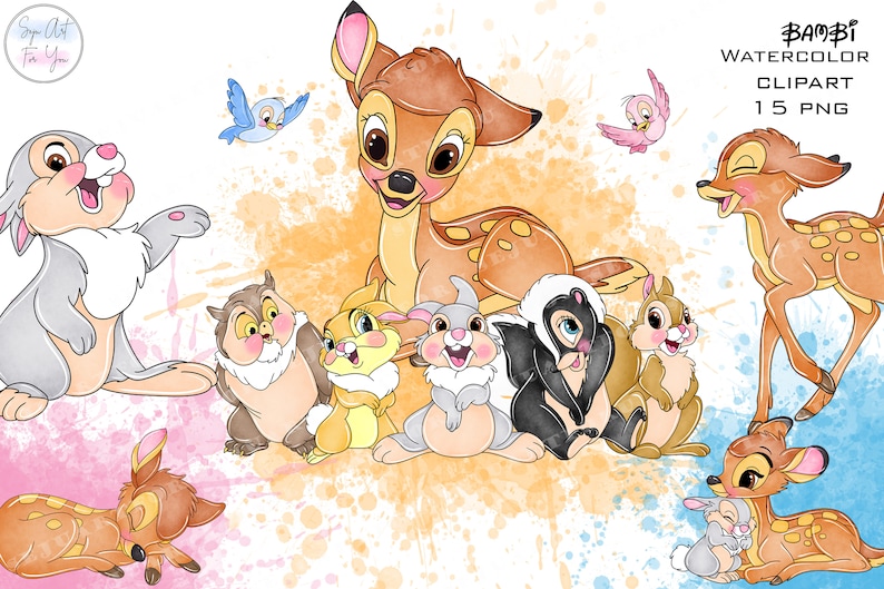 Watercolor Bambi Clipart, Thumper, Cute Deer PNG (digital Download) - Etsy