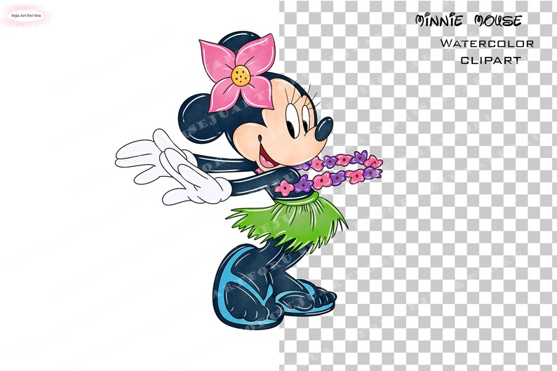 Watercolor Minnie Mouse Clipart Bundle, Tropical Luau Theme (digital ...