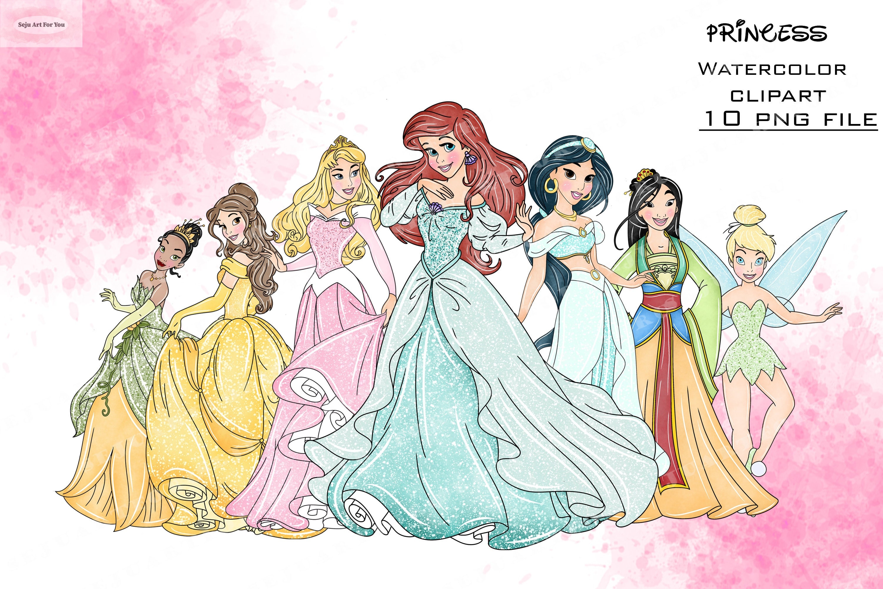 Princess Watercolor Clipart Princess Clip Art Watercolor - Etsy