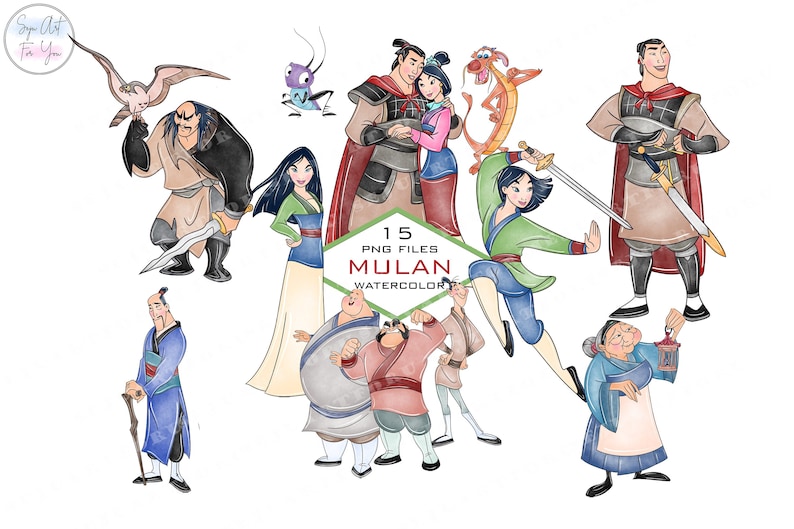 Mulan Watercolor Clipart PNG, Printable Princess Graphics (digital ...