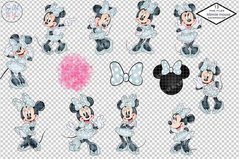 Boho Minnie Mouse Watercolor Clipart, PNG (digital Download) - Etsy