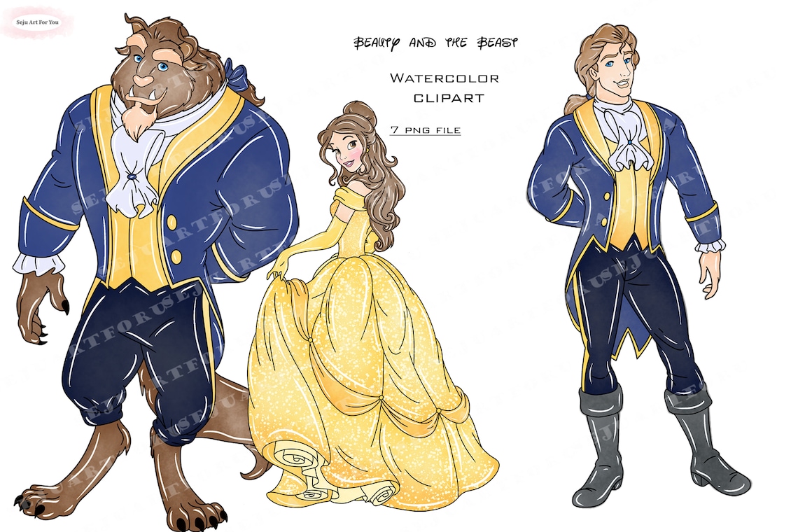 Beauty and the Beast Clipart Watercolor Princess Clipart - Etsy UK
