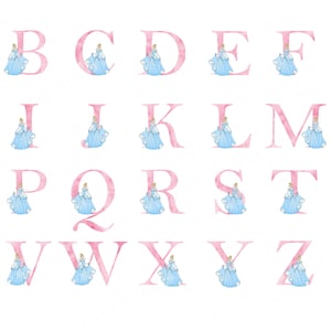 Cinderella Watercolor Alphabet Clipart, Princess Letters (PNG) - Etsy