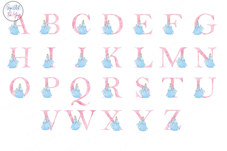 Cinderella Watercolor Alphabet Clipart, Princess Letters (PNG) - Etsy