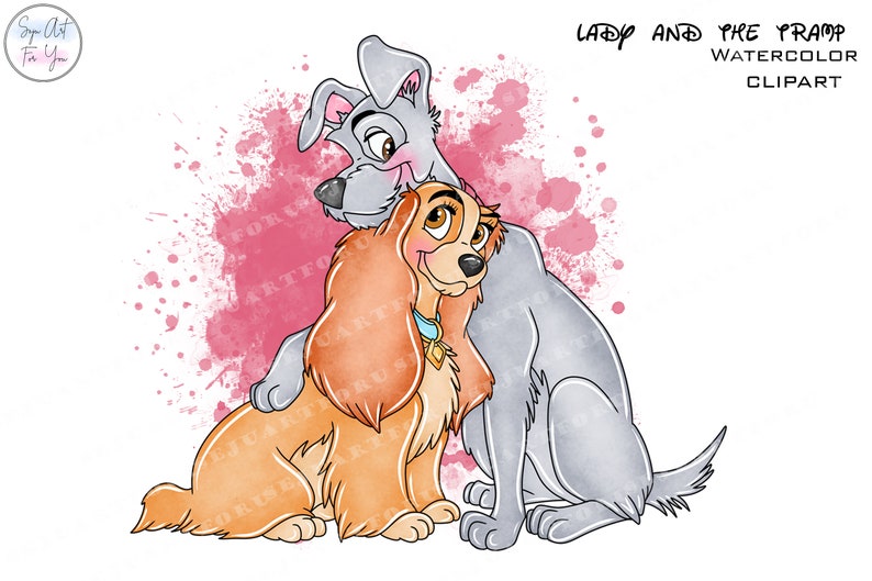 Lady and the Tramp Watercolor Clipart, PNG (digital Download) - Etsy