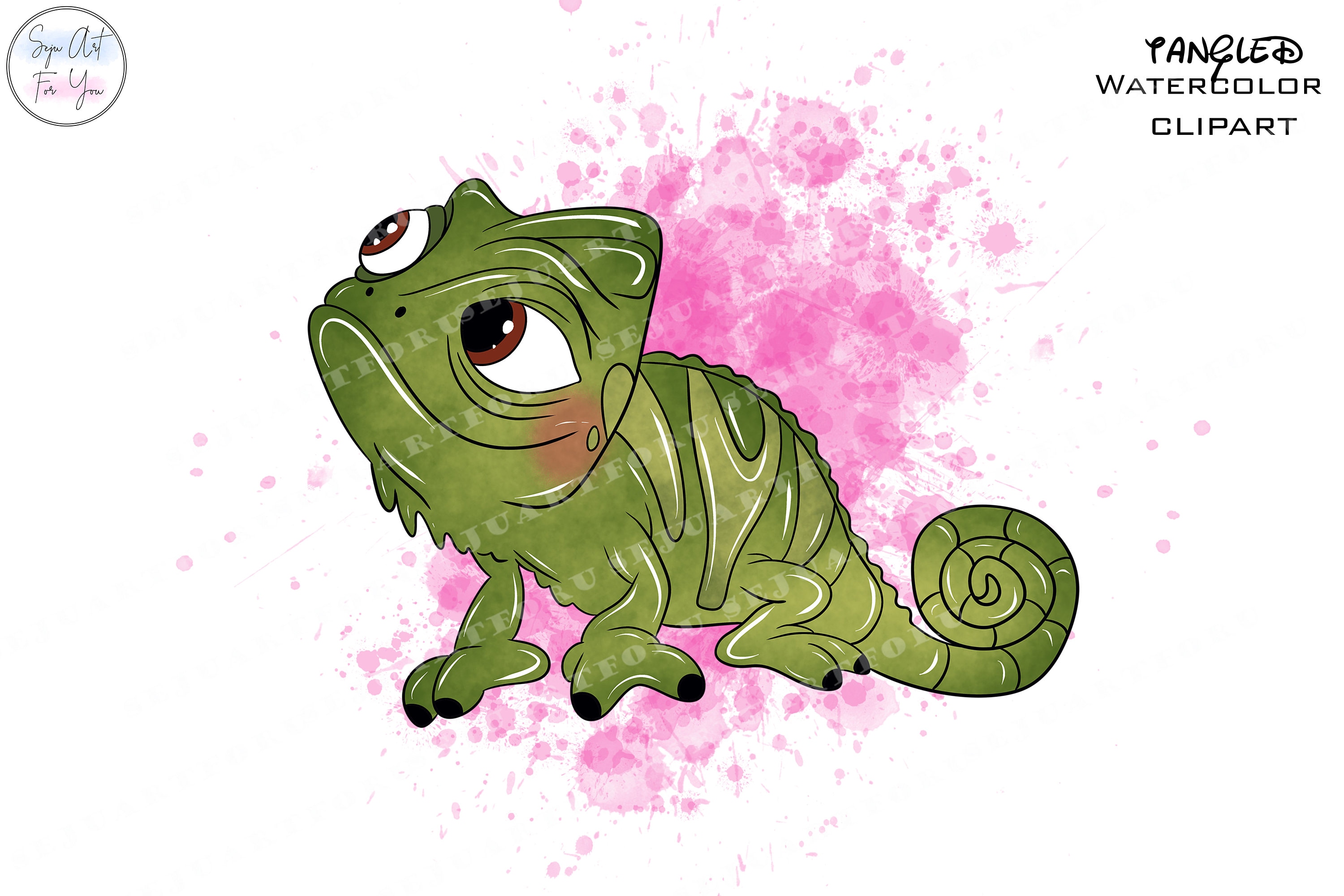 Pascal Clipart | Watercolor Tangled Chameleon PNG Files (digital ...