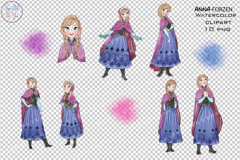 Anna Watercolor Clipart, Princess PNG Bundle (digital Download) - Etsy UK