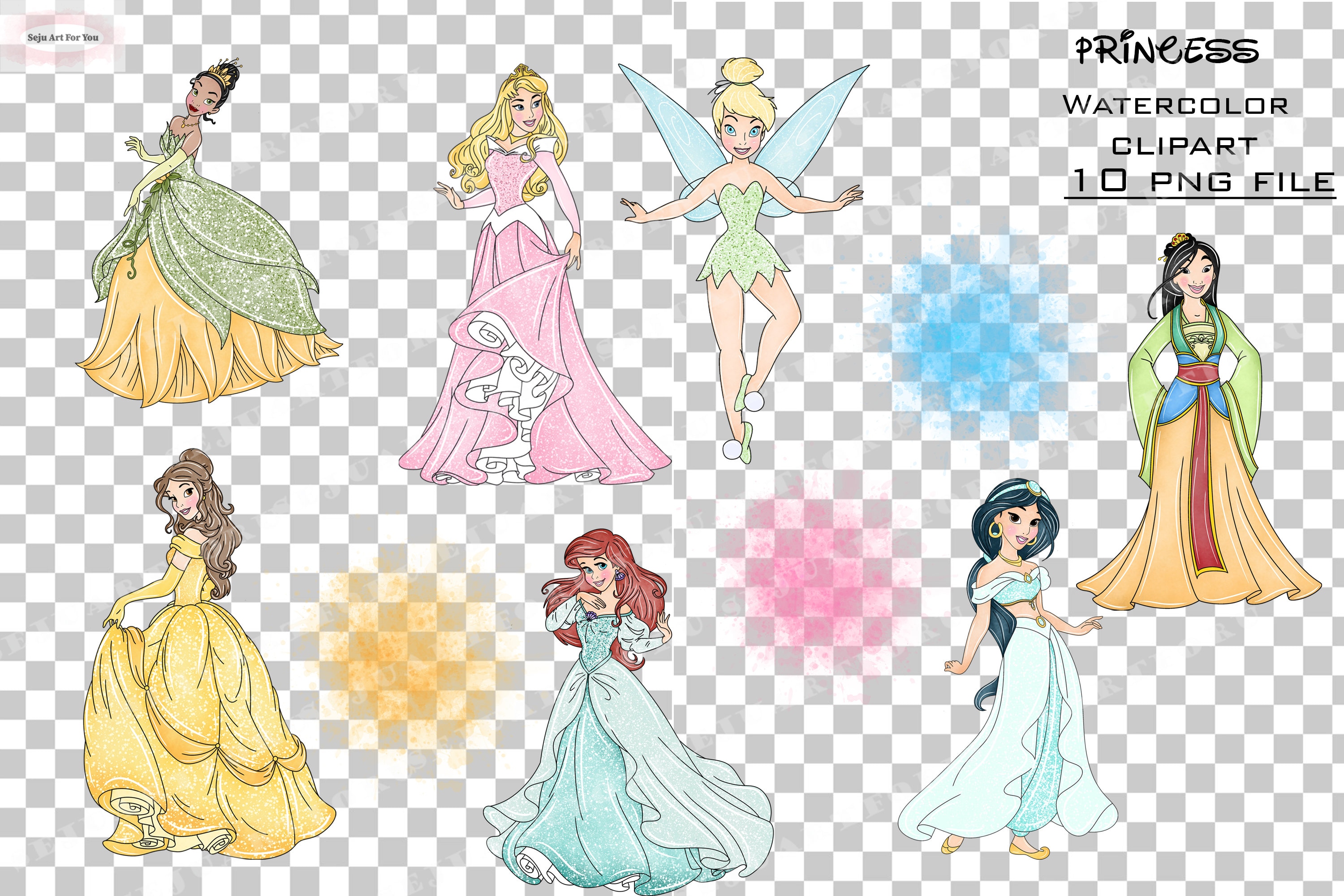 Princess Watercolor Clipart Princess Clip Art Watercolor - Etsy