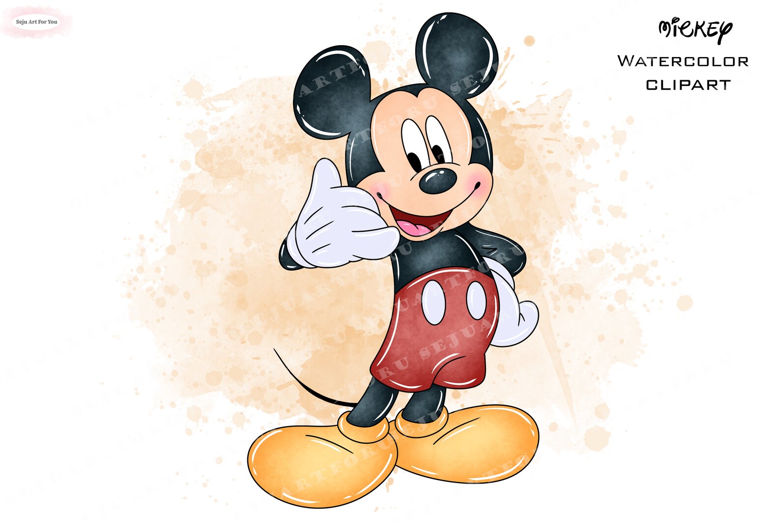 Mickey Mouse Clipart Mickey Watercolor Watercolor Mickey - Etsy