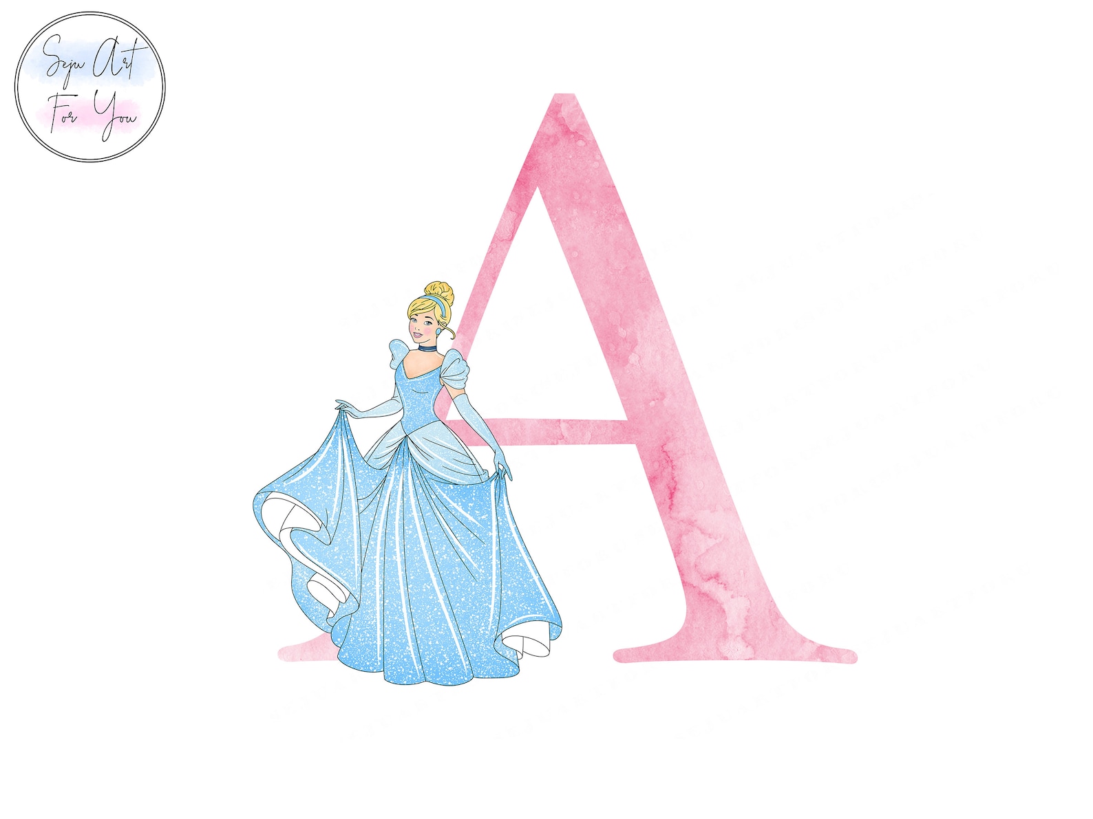 Cinderella Watercolor Alphabet Clipart, Princess Letters (PNG) - Etsy