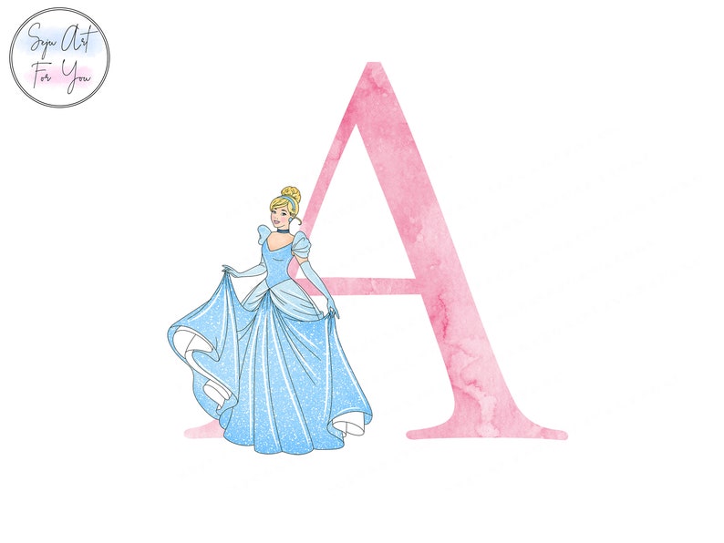 Cinderella Watercolor Alphabet Clipart, Princess Letters (PNG) - Etsy