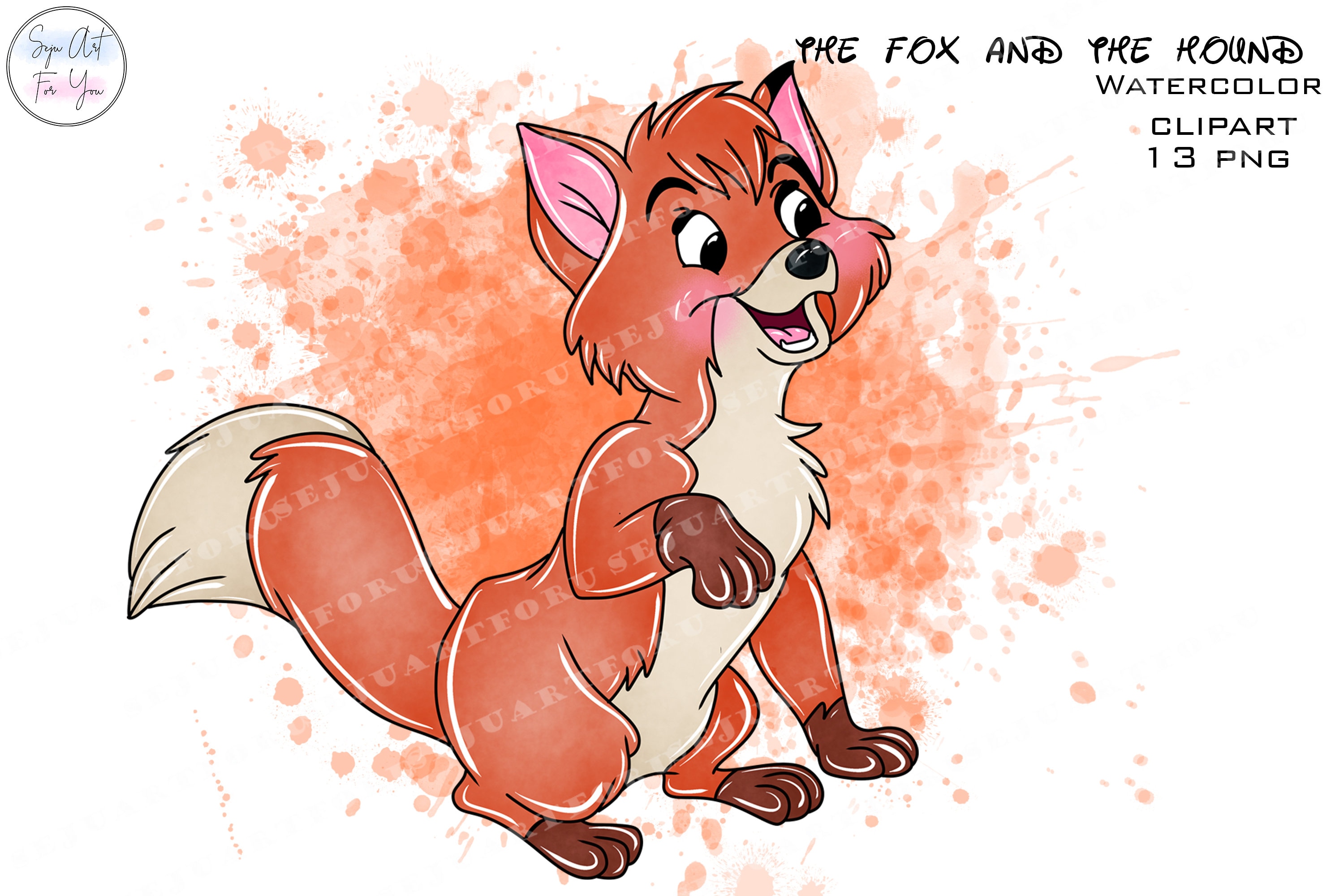 The Fox and the Hound Watercolor Clipart the Fox and the - Etsy UK