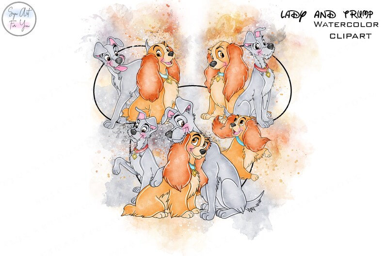 Lady and the Tramp Watercolor Clipart (PNG) - Etsy