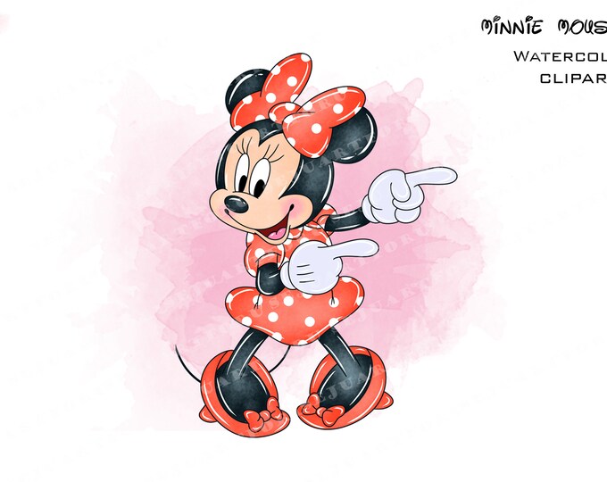 Minnie Mouse Watercolor Clipart Bundle, Commercial Use (digital ...
