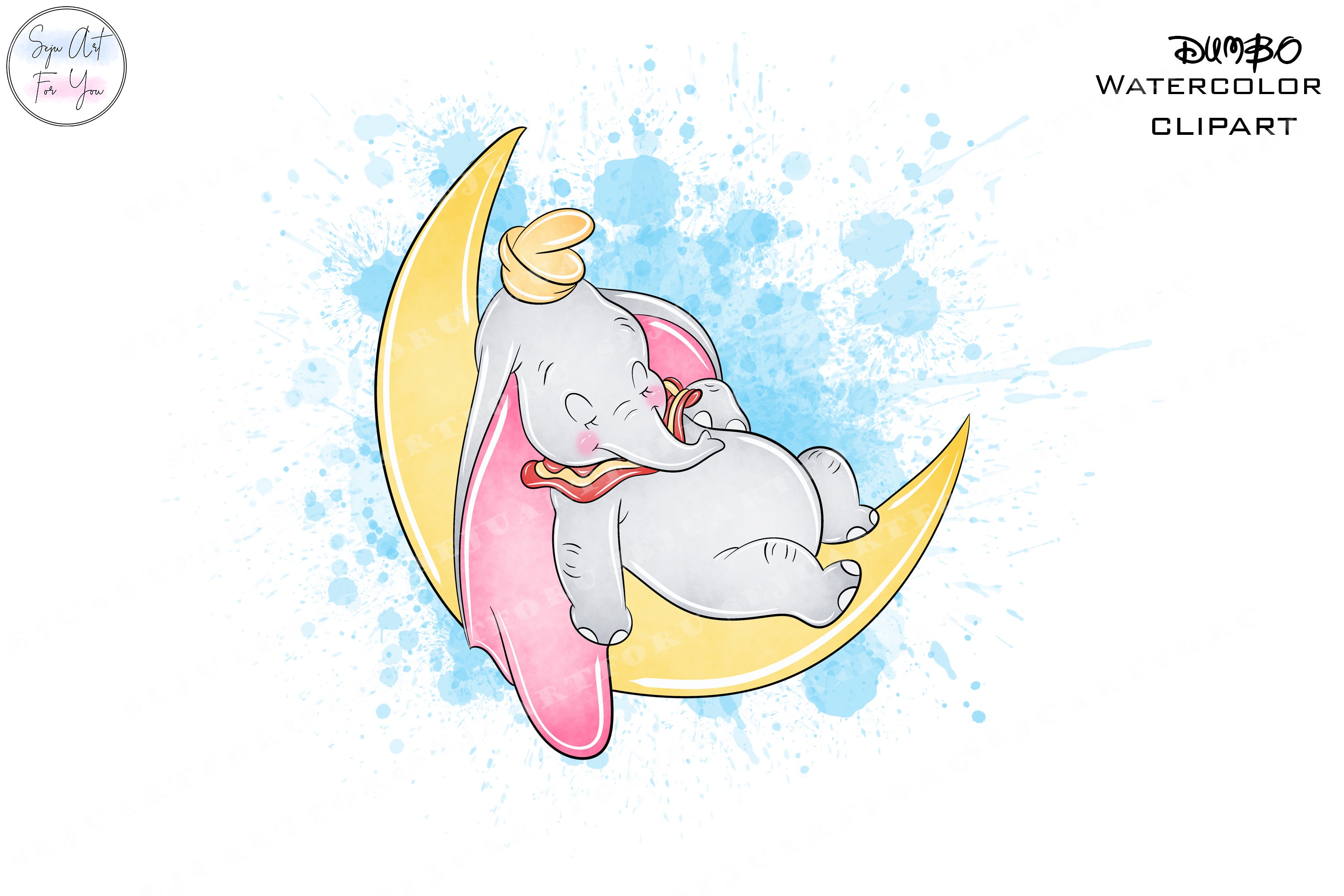 Watercolor Baby Elephant Clipart, Dumbo on Moon (PNG) - Etsy