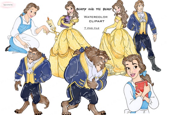 Beauty and the Beast Clipart Watercolor Princess Clipart - Etsy Australia