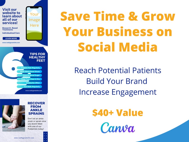 Podiatrist Social Media Content | Podiatric Editable Canva Templates ...