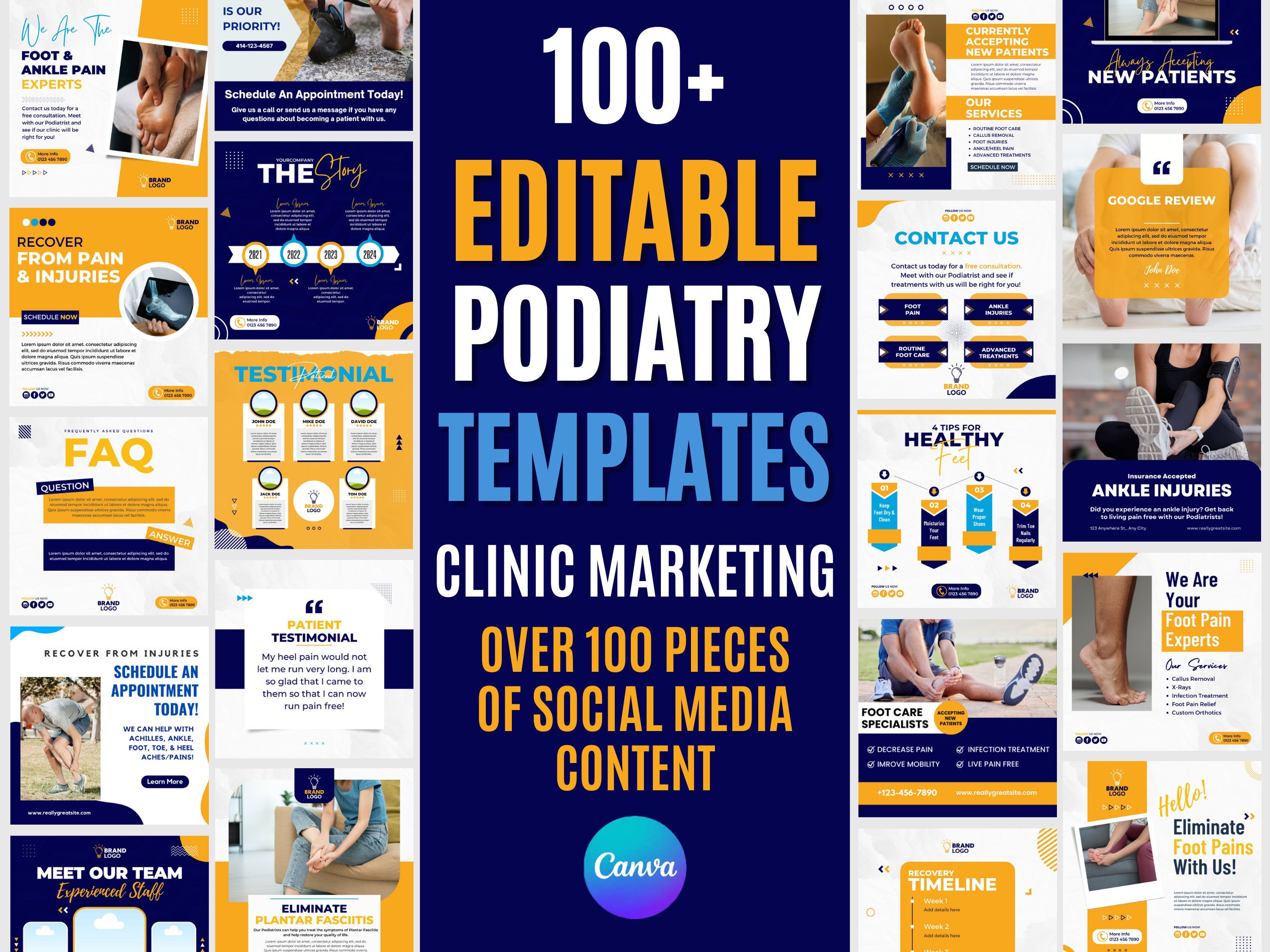 Editable Podiatry Social Media Content Templates, Podiatrist Canva ...