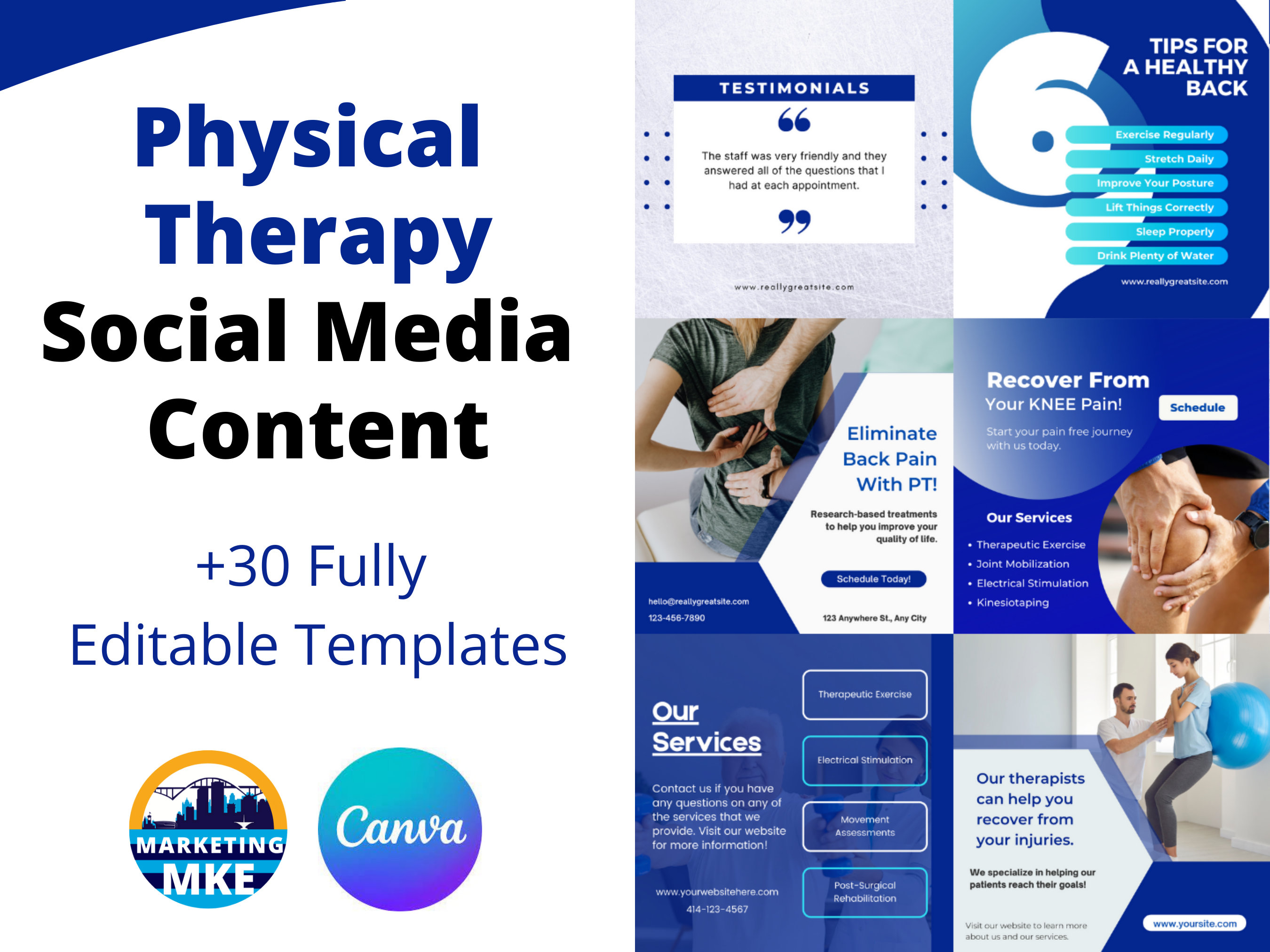 Physical Therapy Social Media Content Templates | Editable PT Canva ...