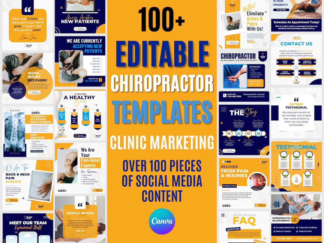 Editable Chiropractic Social Media Content Templates, Chiro Canva ...