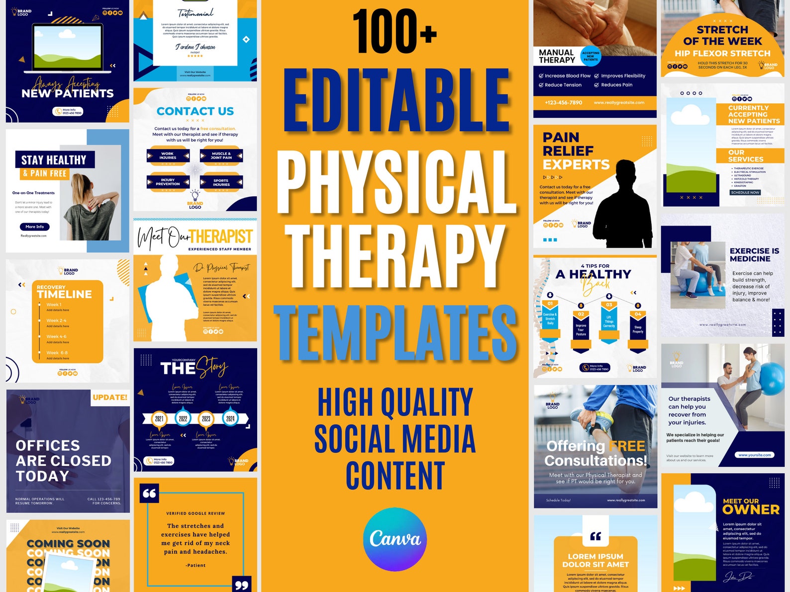 Editable Physical Therapy Social Media Content Templates, PT Canva ...