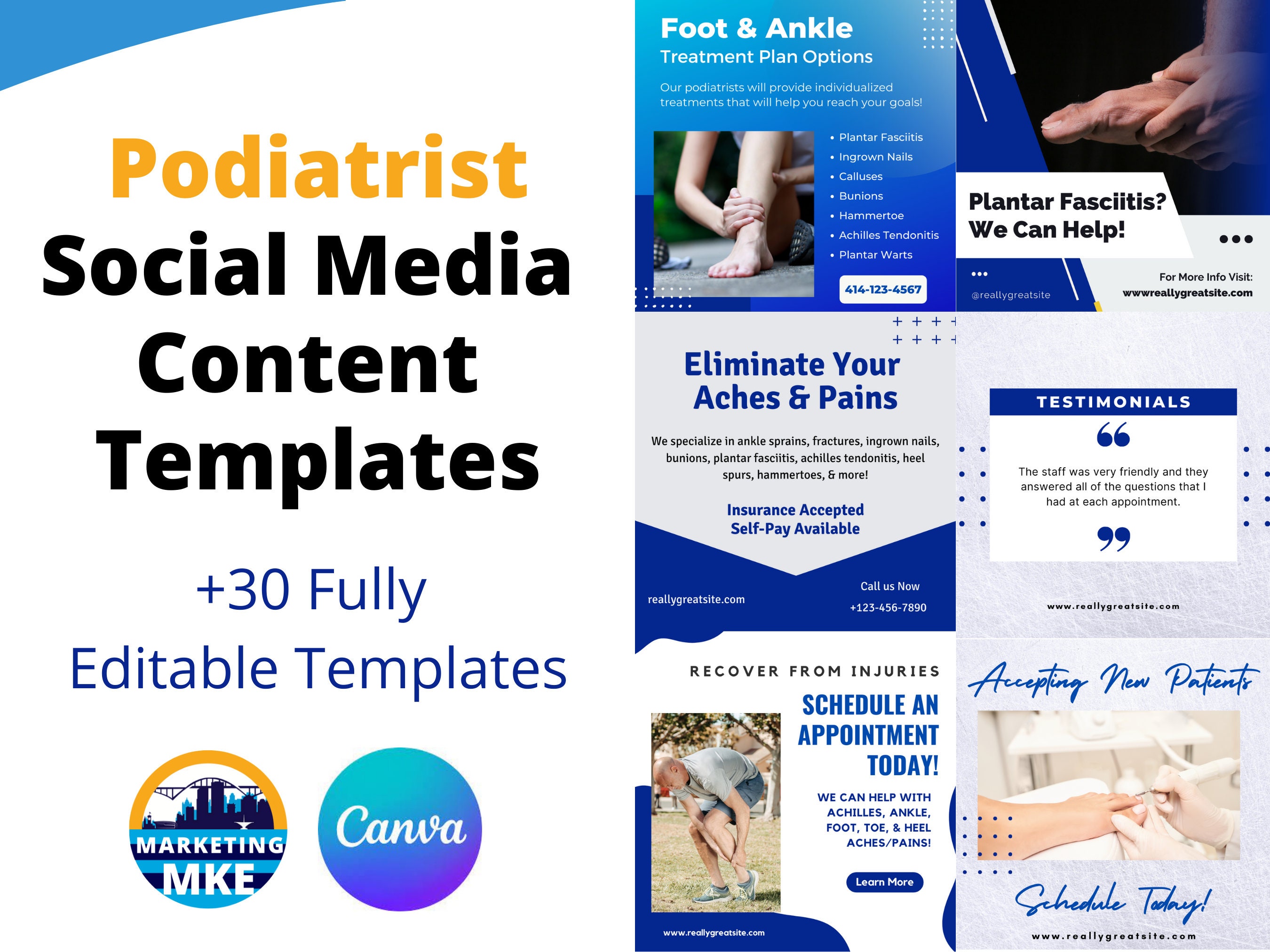 Podiatrist Social Media Content | Podiatric Editable Canva Templates ...