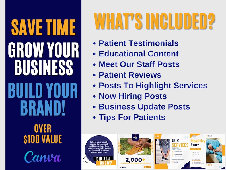 Editable Podiatry Social Media Content Templates, Podiatrist Canva ...