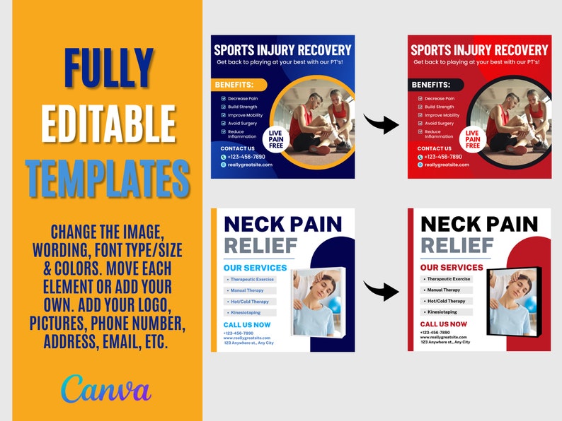 Editable Physical Therapy Social Media Content Templates, PT Canva ...