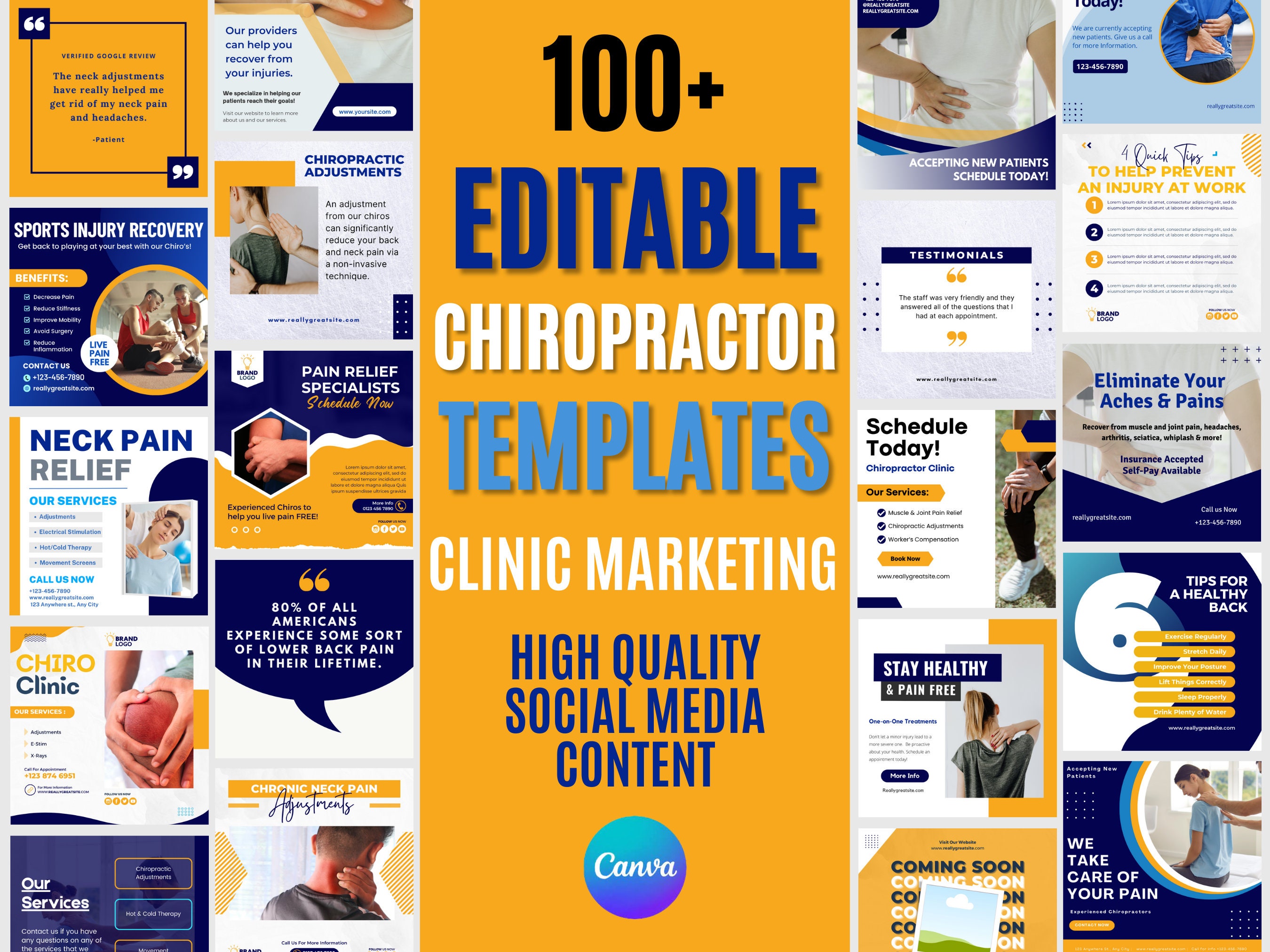 Editable Chiropractic Social Media Content Templates, Chiro Canva ...