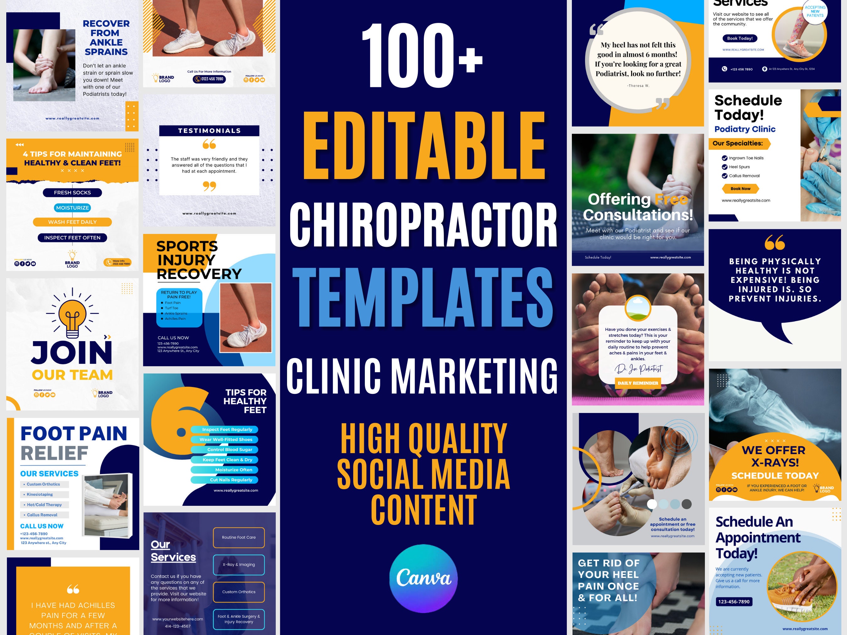 Editable Podiatry Social Media Content Templates, Podiatrist Canva ...