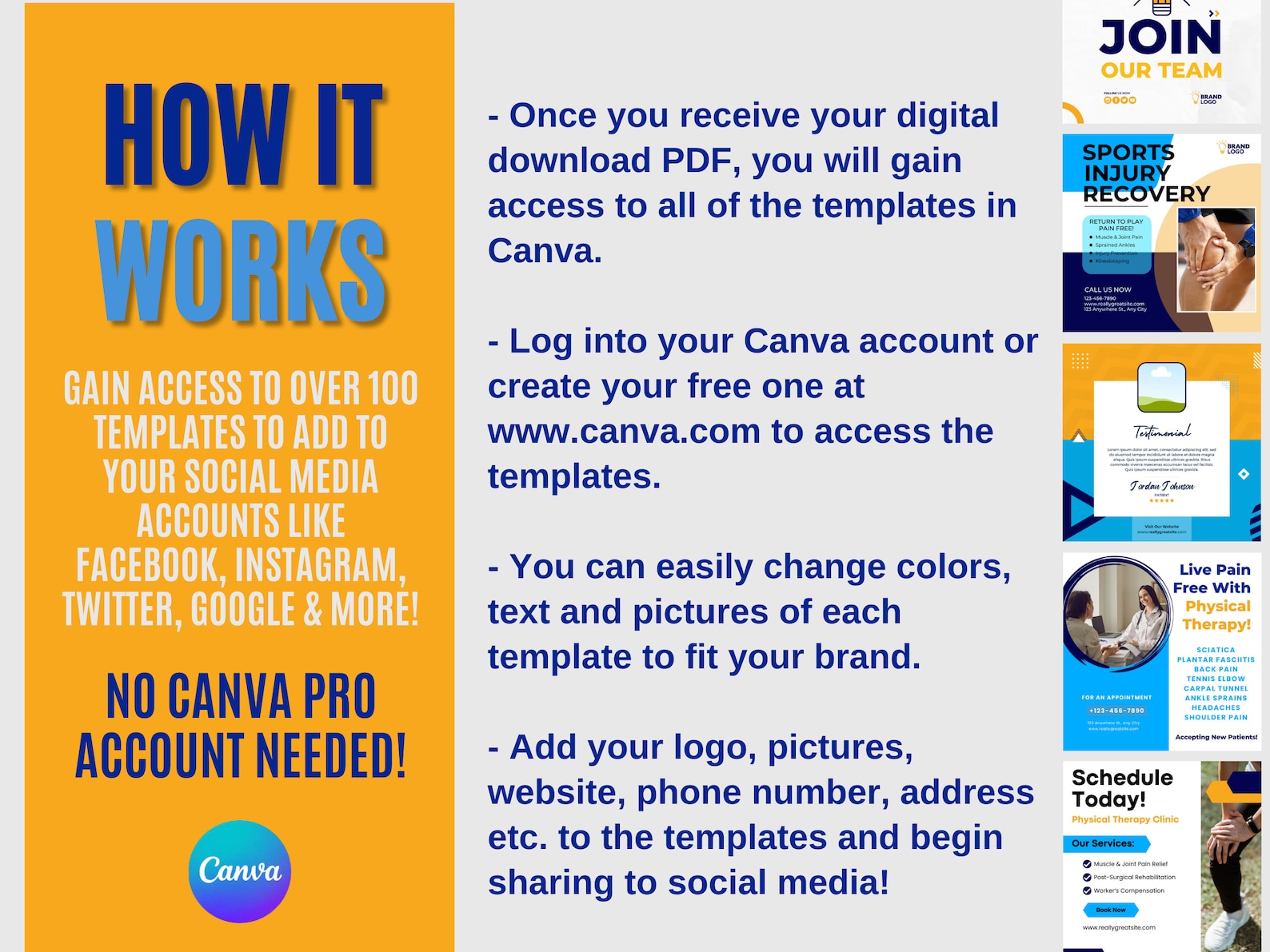 Editable Physical Therapy Social Media Content Templates, PT Canva ...