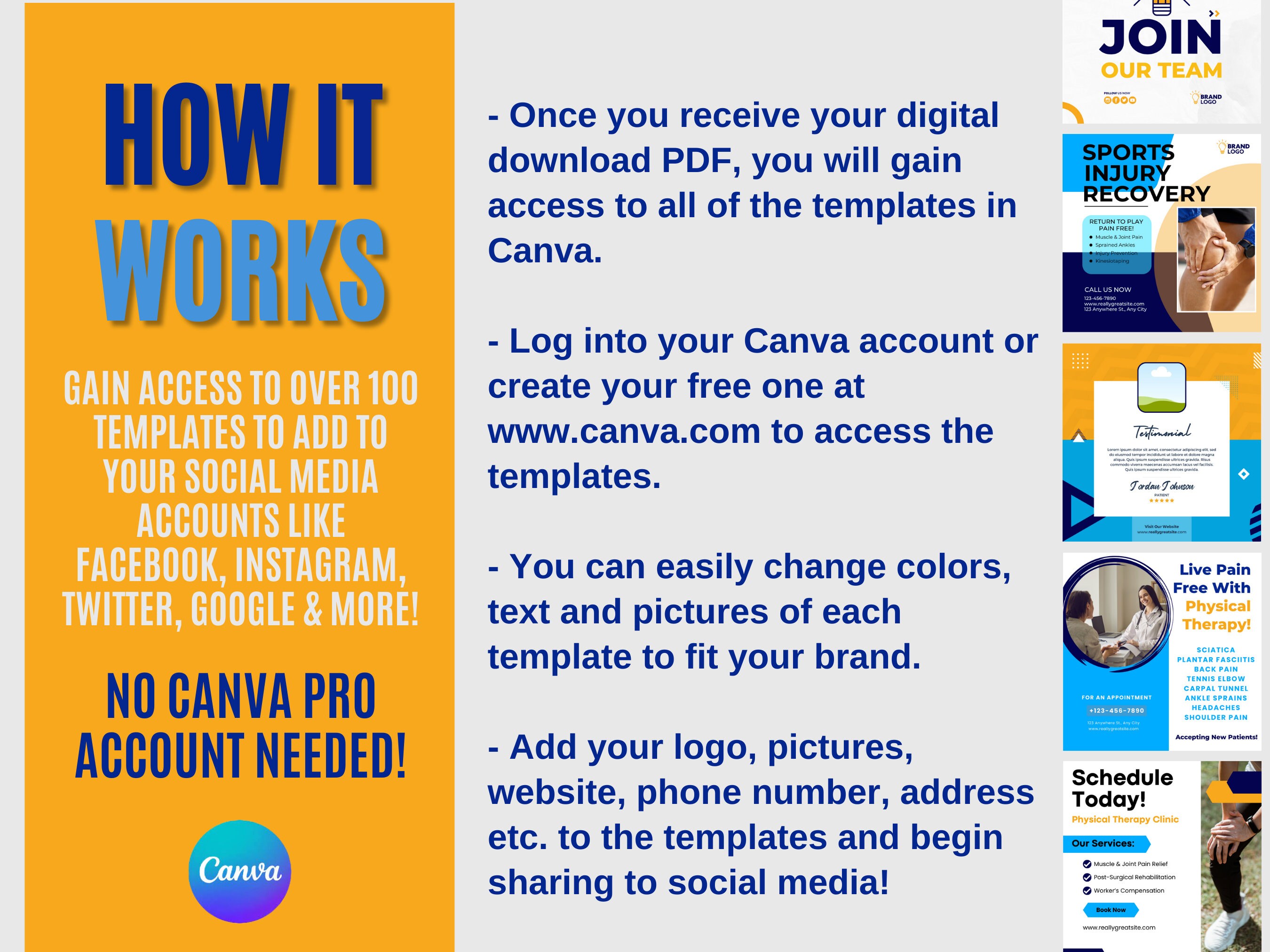 Editable Physical Therapy Social Media Content Templates, PT Canva ...