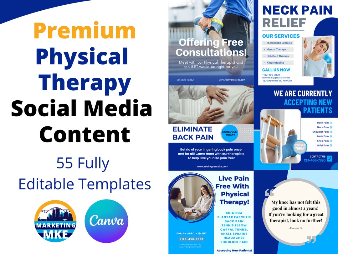 Premium Physical Therapy Social Media Content Templates | Editable PT ...