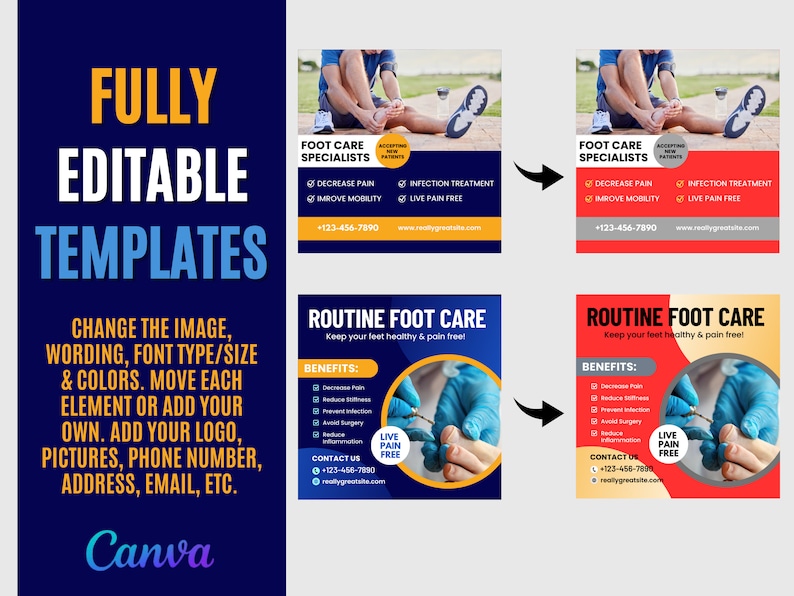 Editable Podiatry Social Media Content Templates, Podiatrist Canva ...