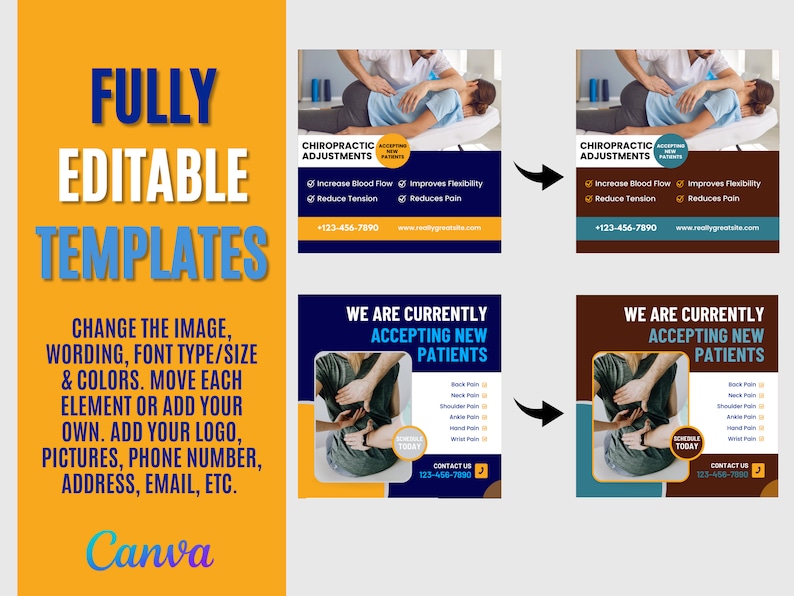 Editable Chiropractic Social Media Content Templates, Chiro Canva ...