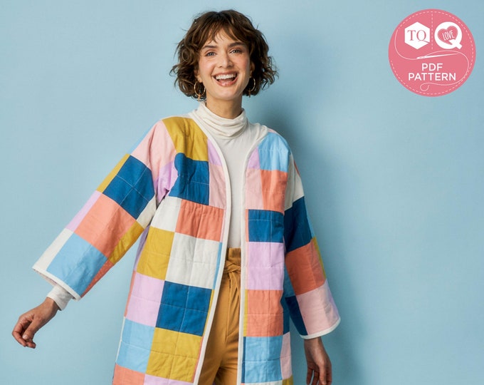 Quilted Jacket Pattern, Sewing Pattern, Patchwork Coat, Squares Quilt ...