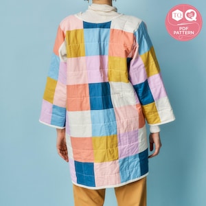 Quilted Jacket Pattern, Sewing Pattern, Patchwork Coat, Squares Quilt ...