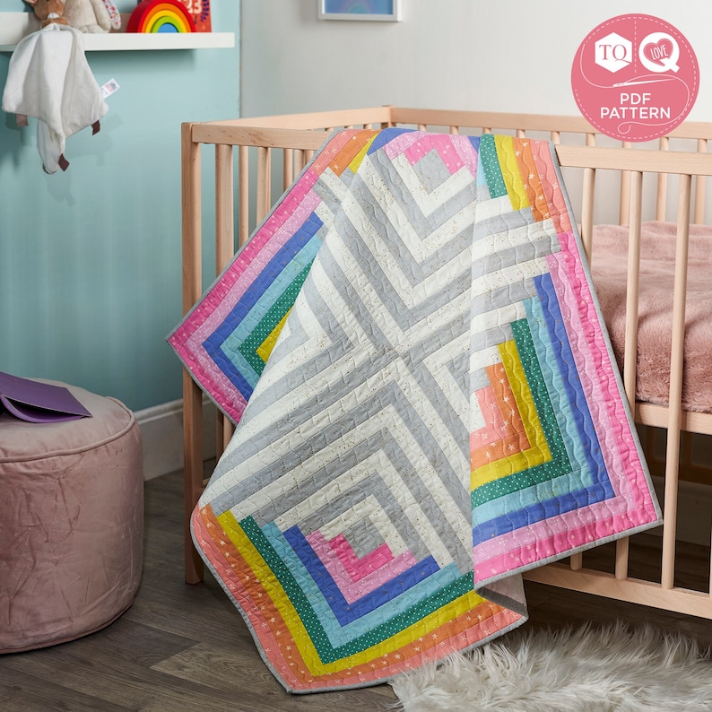 Log Cabin Quilt, Rainbow Cabins Pattern, Love Patchwork & Quilting, Digital Quilt Pattern ...