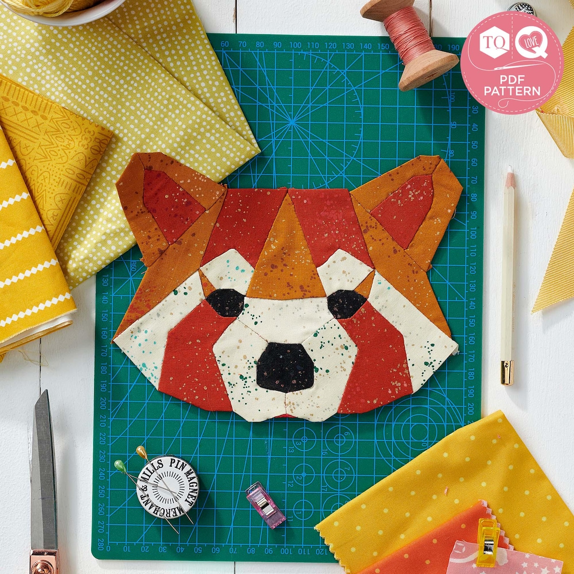 Red Panda EPP Quilt Block, Sewing Pattern, English Paper Piecing ...