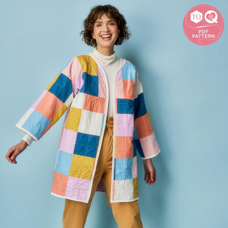 Quilted Jacket Pattern, Sewing Pattern, Patchwork Coat, Squares Quilt ...