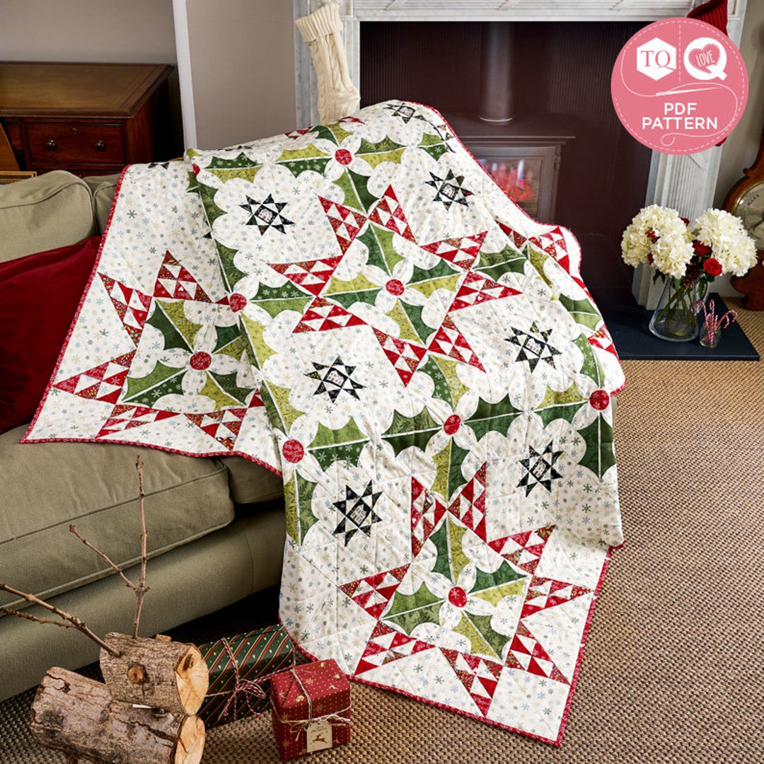 Jolly Holly Christmas Quilt, Digital Quilting Pattern, HST & Appliqué ...