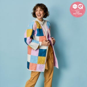 Quilted Jacket Pattern, Sewing Pattern, Patchwork Coat, Squares Quilt ...