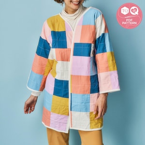 Quilted Jacket Pattern, Sewing Pattern, Patchwork Coat, Squares Quilt ...