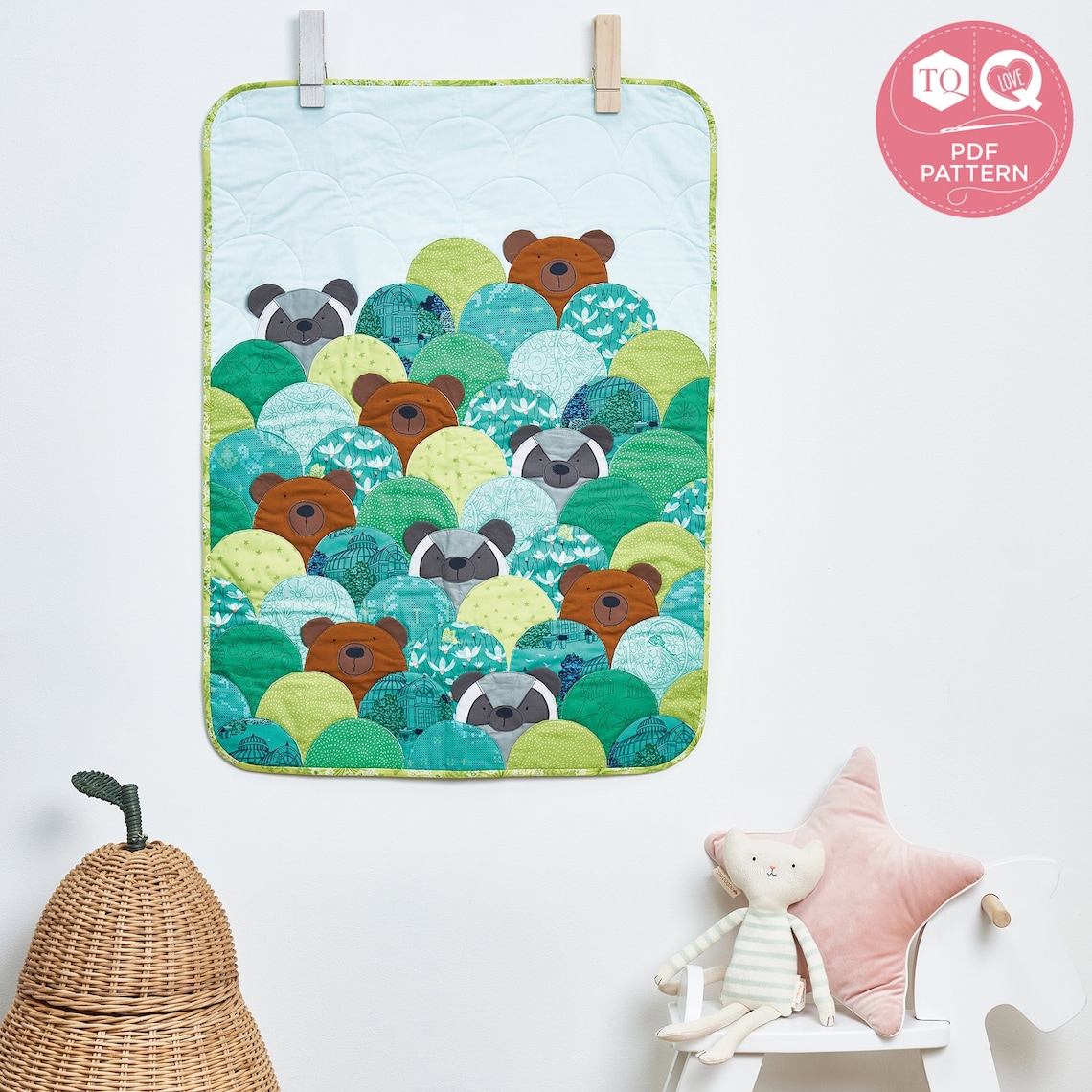 Clamshell Mini Quilt, Quilt Pattern, Bear Raccoon Pattern, Sewing ...