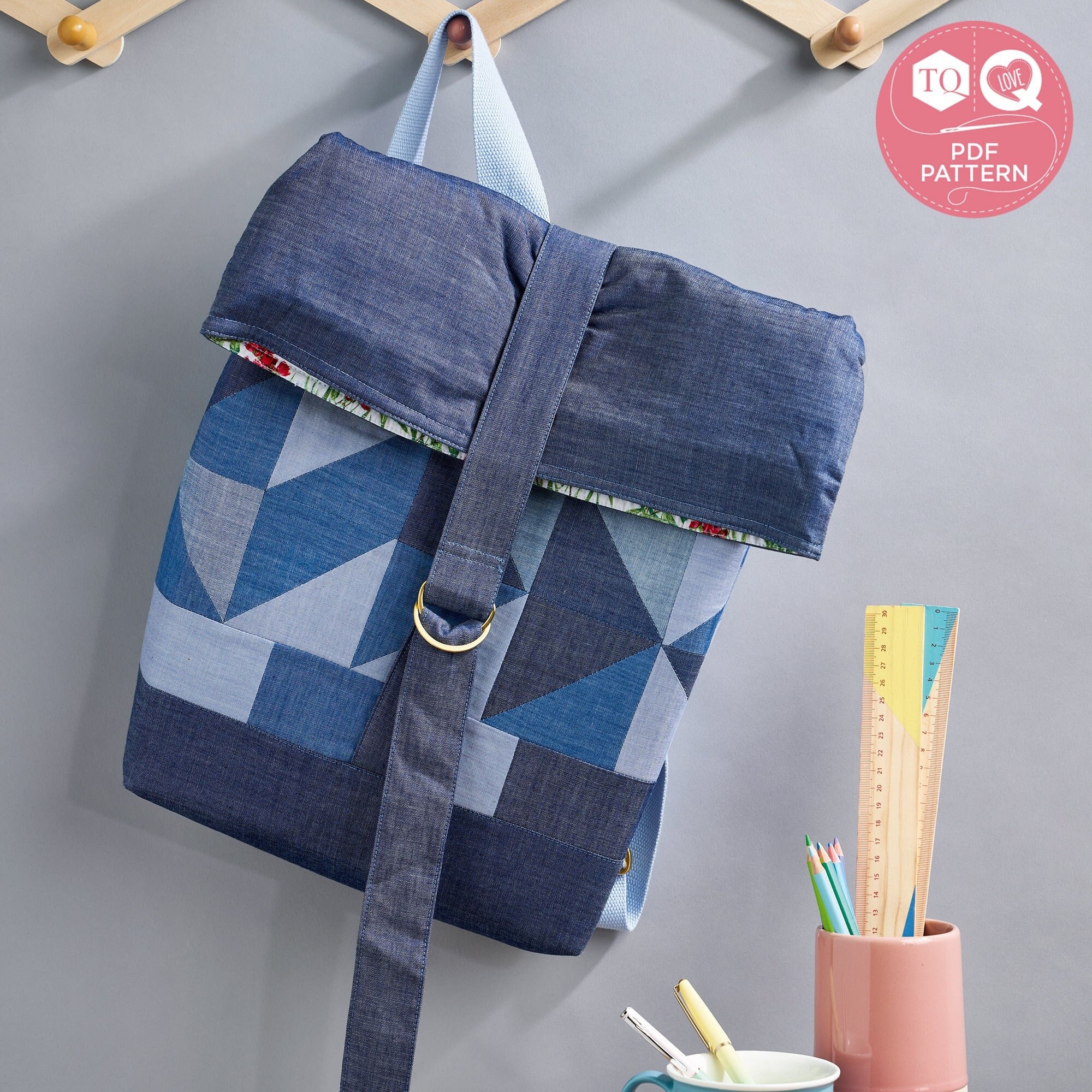 Double Denim Patchwork Backpack, Sewing Pattern, Bag Pattern, Love ...